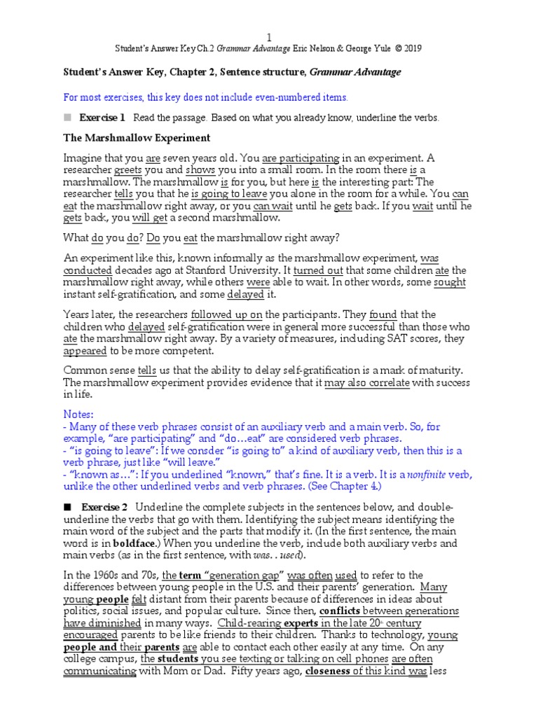 Student's Answer Key Ch.2 Grammar Advantage Eric Nelson & George Yule ...