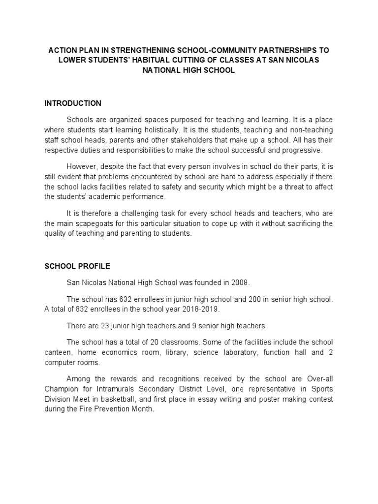 Action Plan in Strengthening School-Community Partnerships To Lower ...