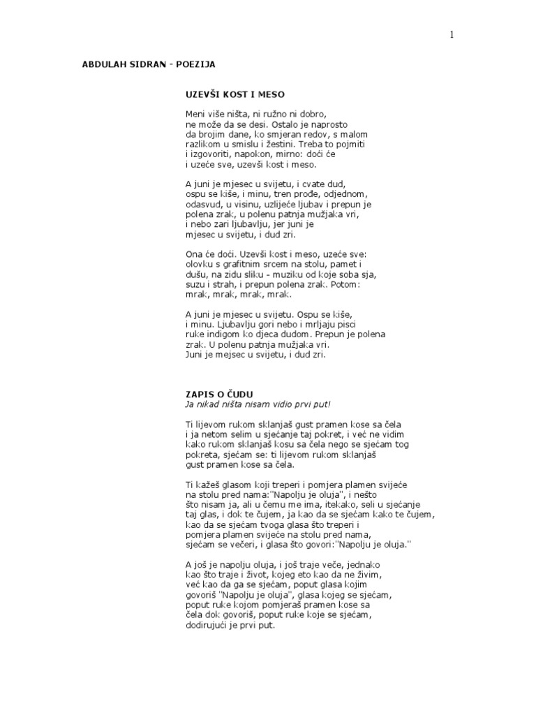 Poezija - Abdulah Sidran | PDF