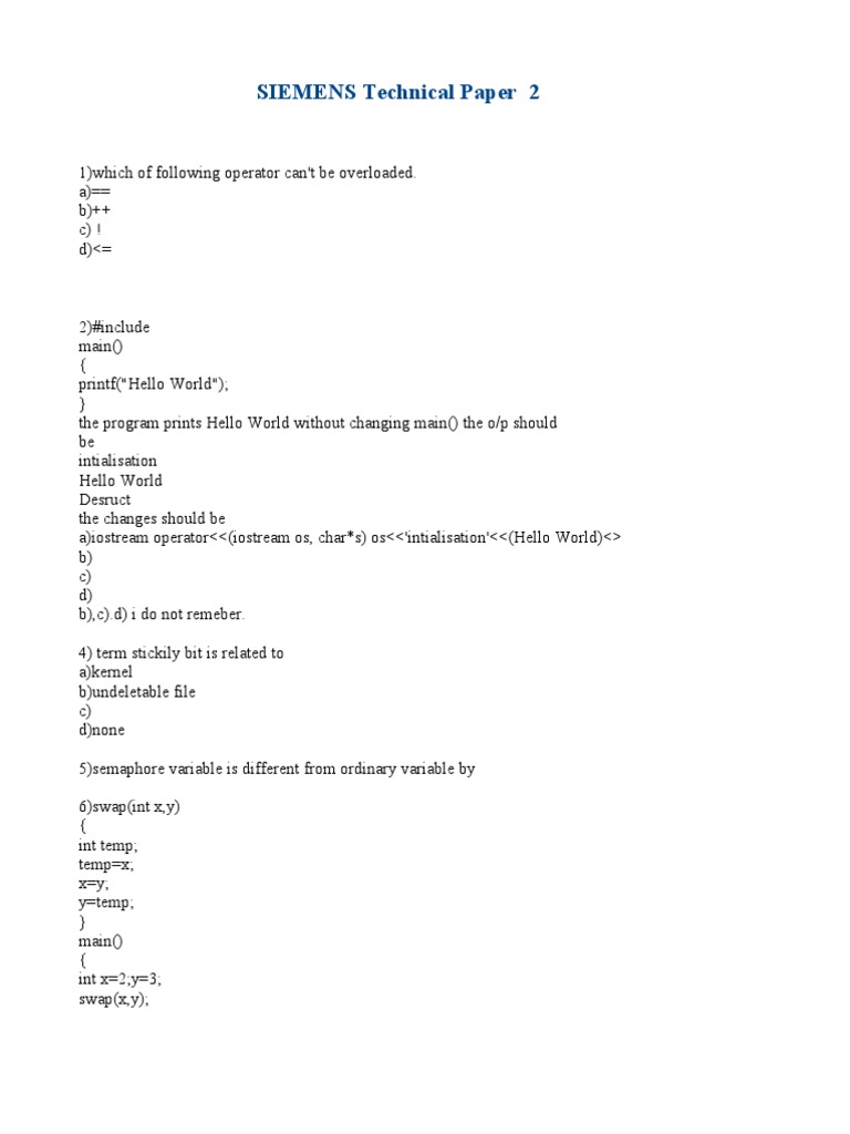 (WWW - Entrance-Exam - Net) - Siemens Placement Sample Paper 2 | PDF ...