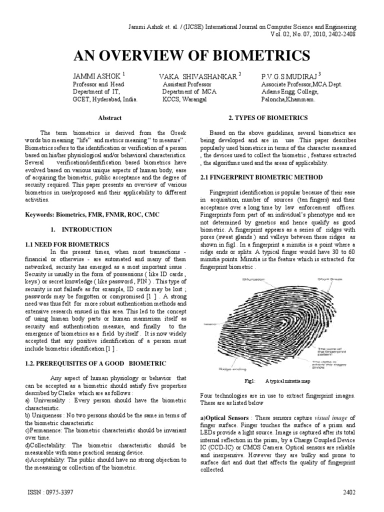 An Overview of Biometrics | PDF | Biometrics | Fingerprint