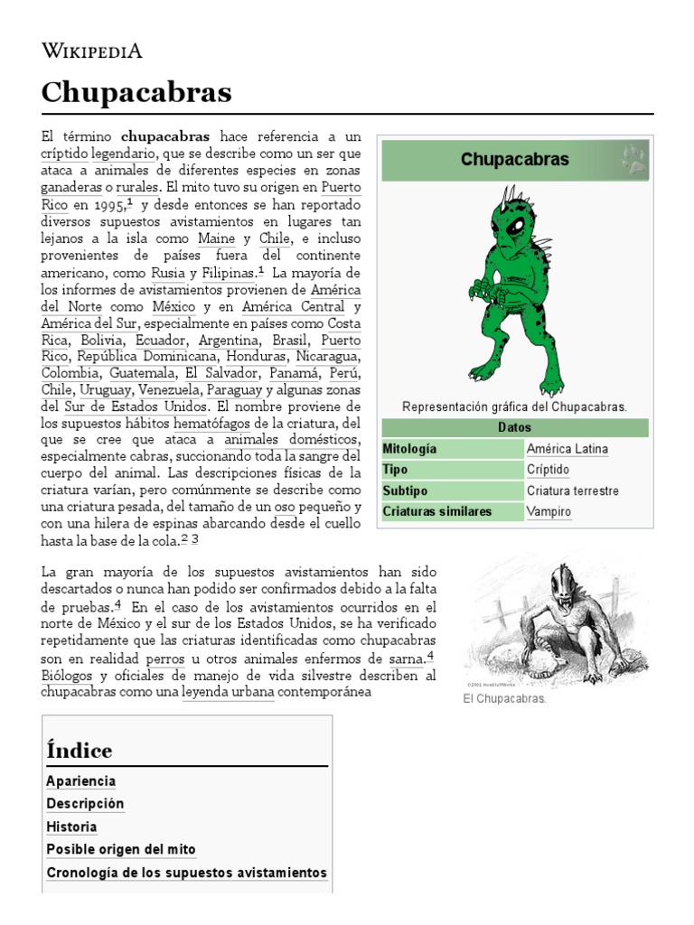 Chupacabras - Wikipedia, La Enciclopedia Libre | PDF