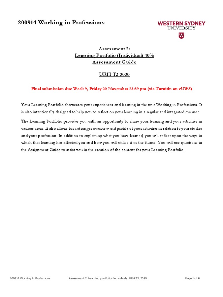 Assessment 2 Learning Portfolio And Step By Step Guide Final Version