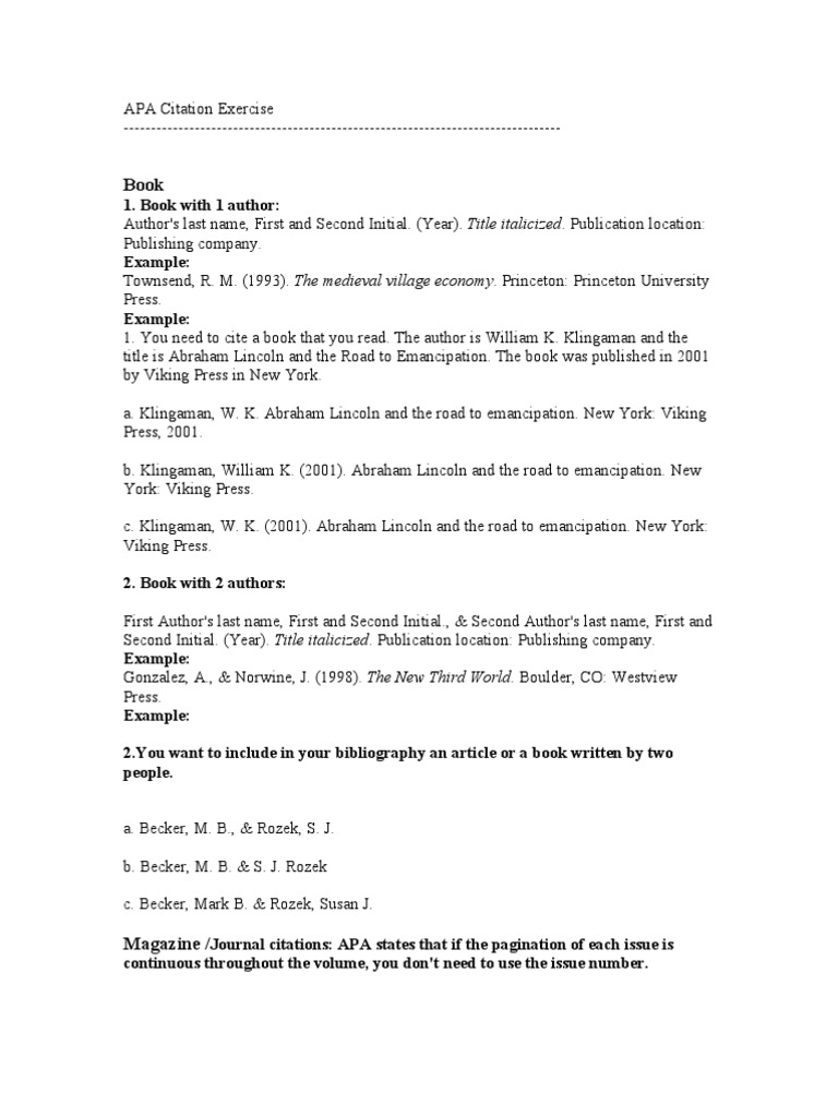 APA Citation Exercise | PDF | Citation | Websites