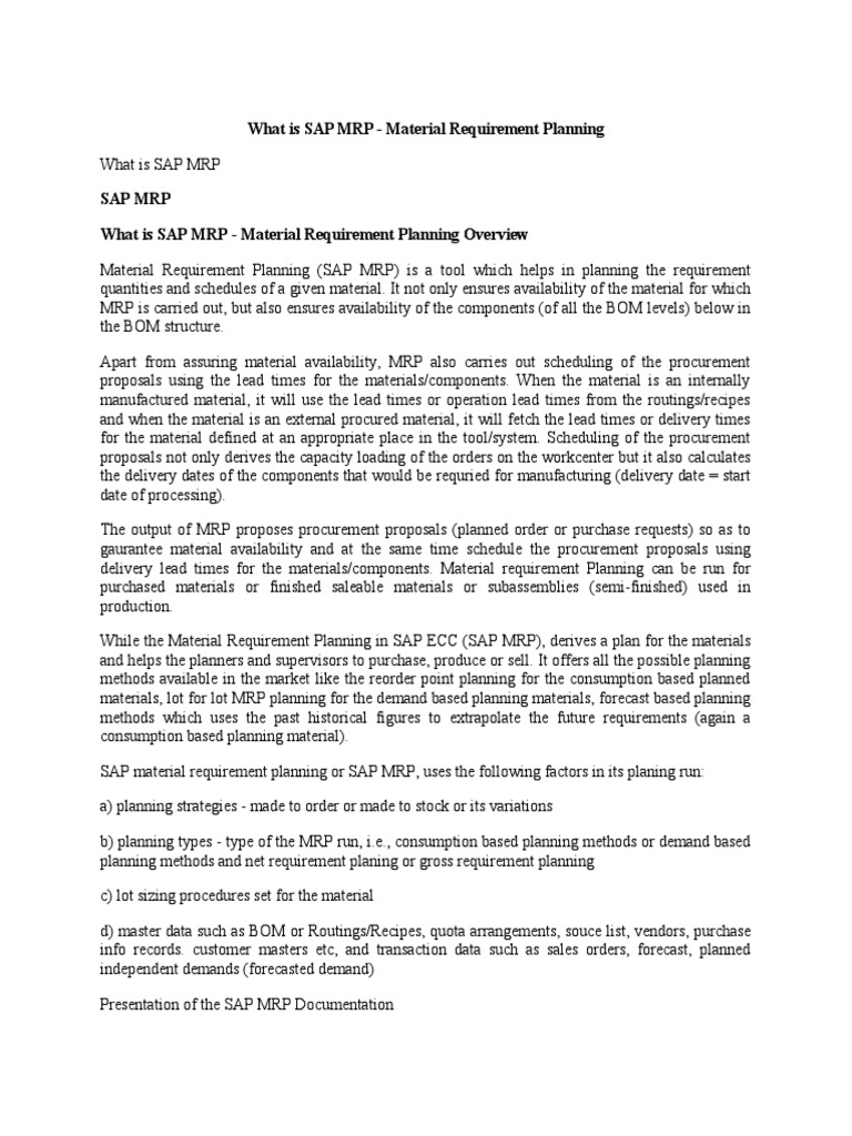 What Is SAP MRP - Material Requirement Planning | PDF | Enterprise ...