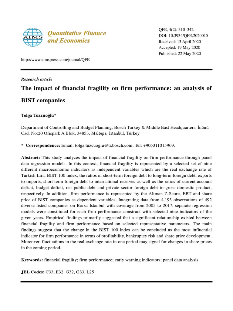 The Impact of Financial Fragility On Firm Performance: An Analysis of ...