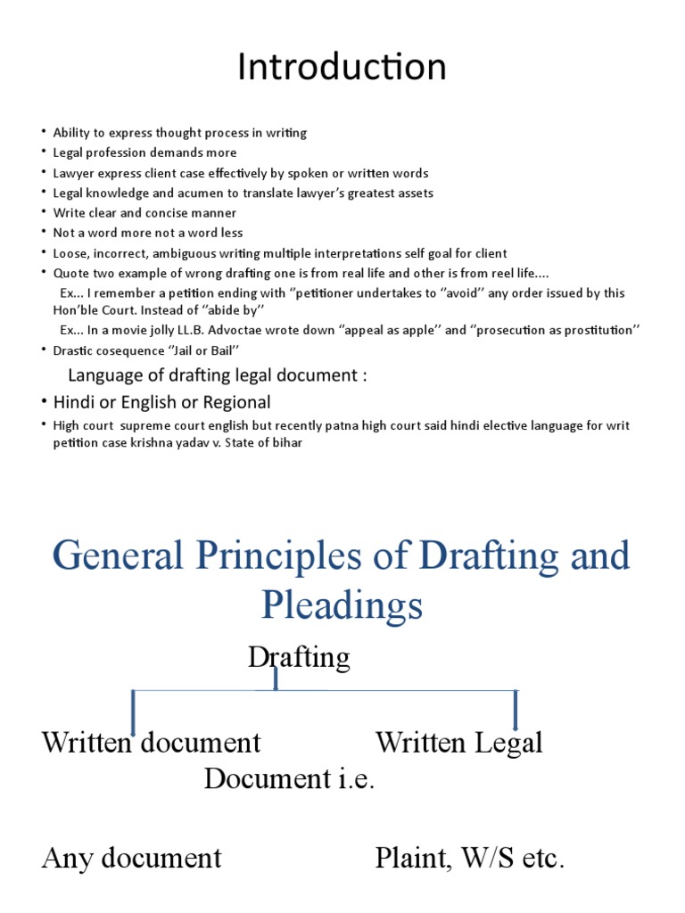 Language of Drafting Legal Document: - Hindi or English or Regional ...