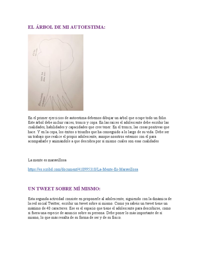 El Árbol de Mi Autoestima | PDF | Autoestima | Adolescencia