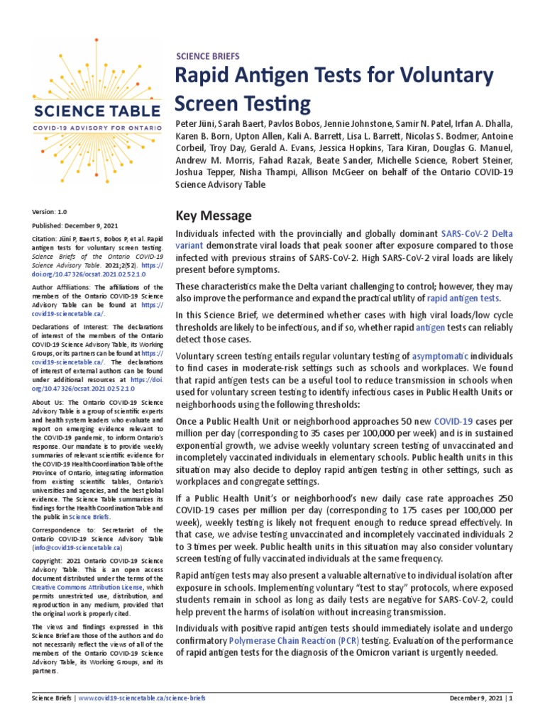 Rapid Antigen Tests For Voluntary Screen Testing: Key Message | PDF ...