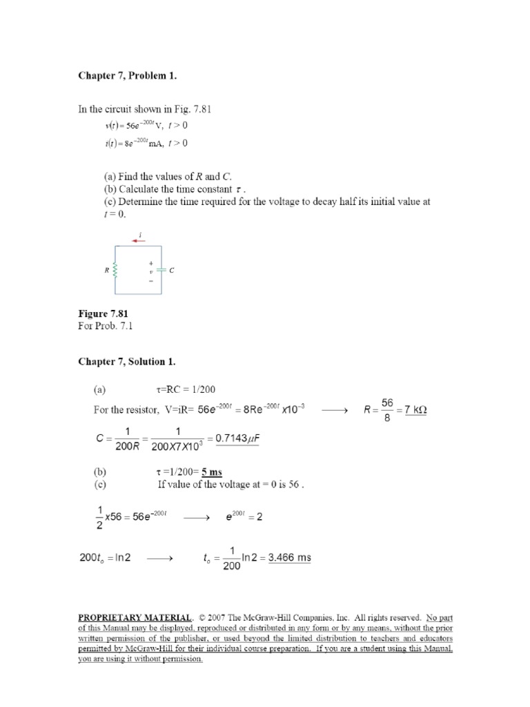Chapter 7, Problem 1. in The Circuit Shown in Fig. 7.81 T - 0 T - 0 (A ...