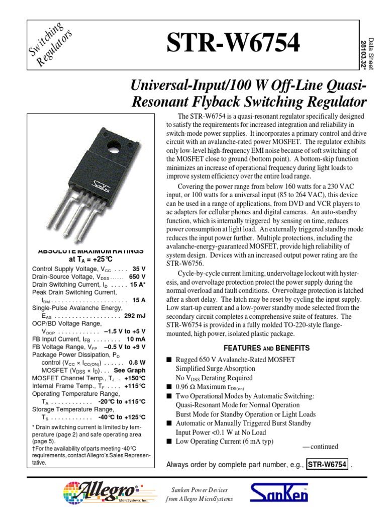 STR-W6754: Universal-Input/100 W Off-Line Quasi-Resonant Flyback ...