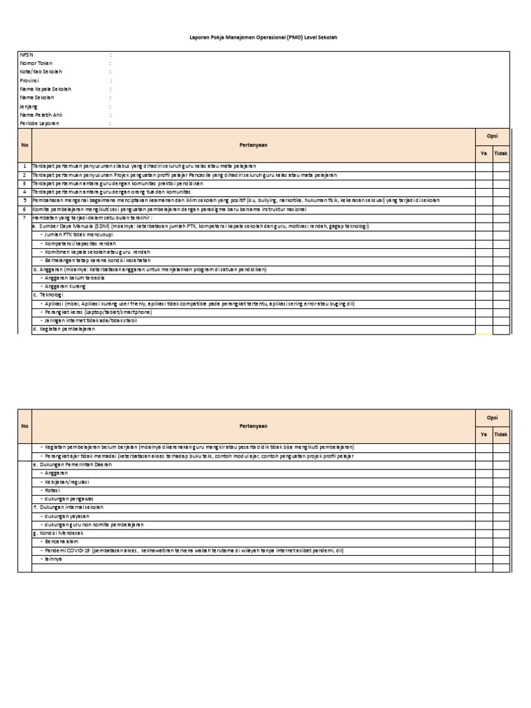 Laporan Bulanan PMO | PDF