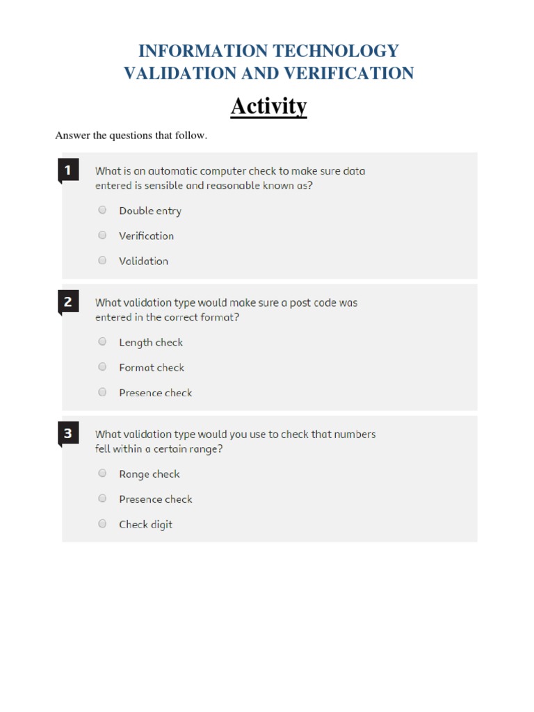 Activity: Information Technology Validation and Verification | PDF ...