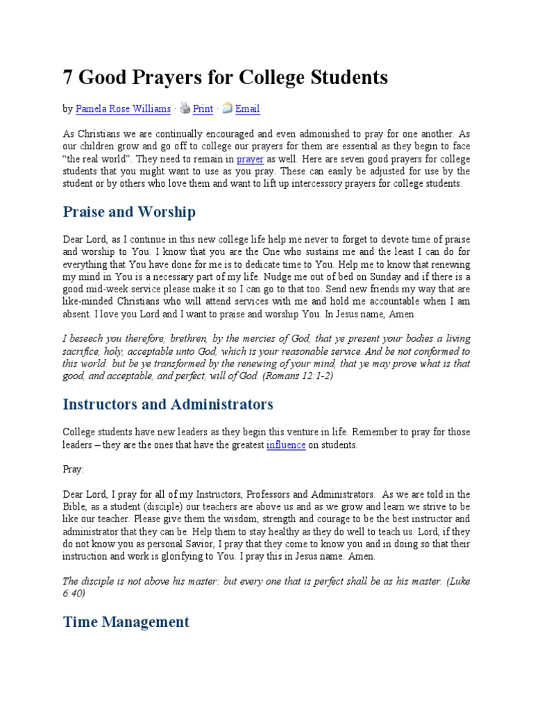 7 Good Prayers For College Students | PDF | Prayer | Jesus