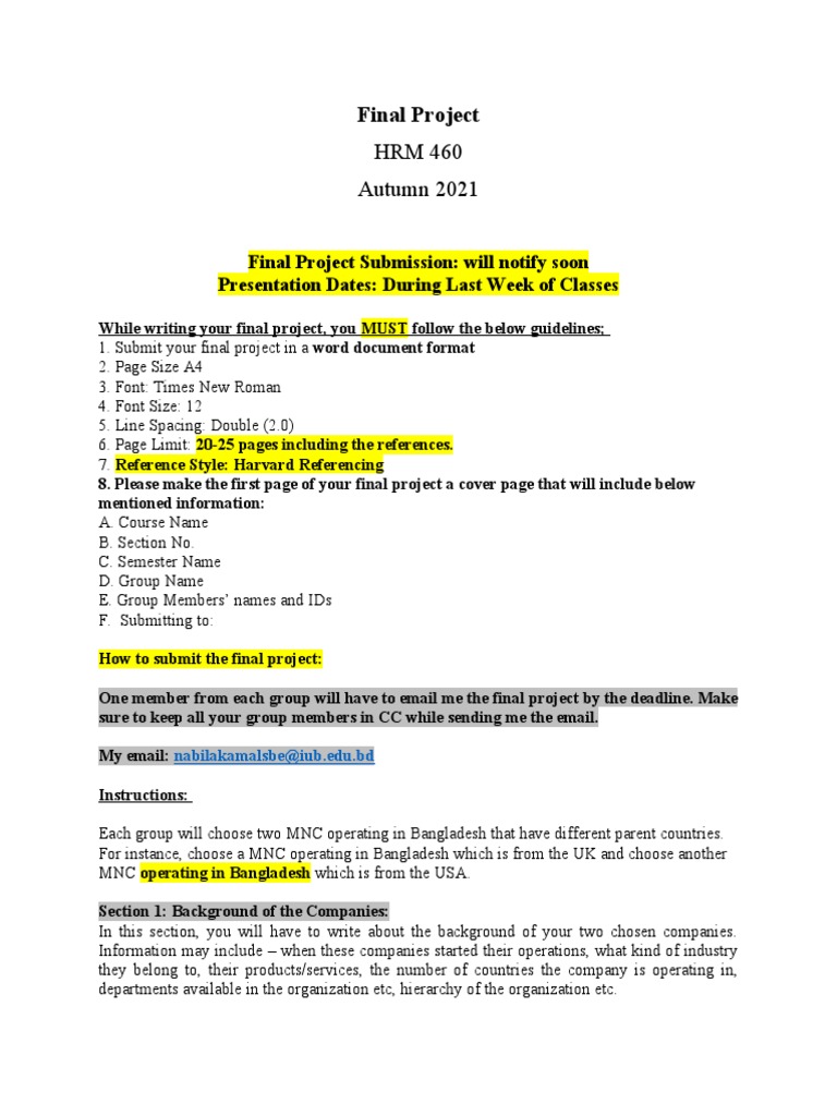 HRM 460 MNC Analysis Project Guide | PDF | Recruitment | Communication