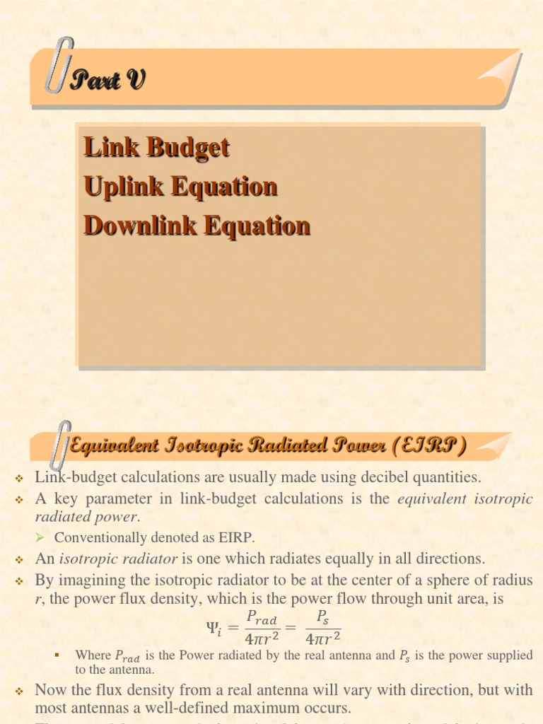 Link Budget Uplink Equation Downlink Equation | PDF | Decibel | Antenna ...