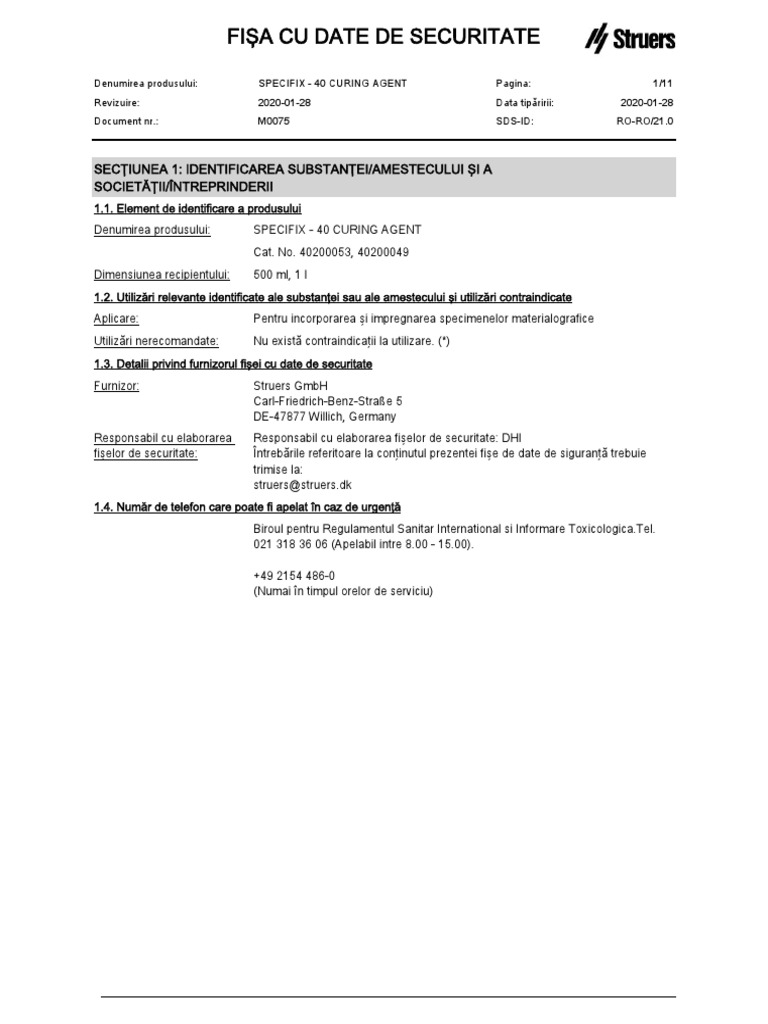 SDS Specifix 40 Curing Agent Ro Ro M0075 | PDF