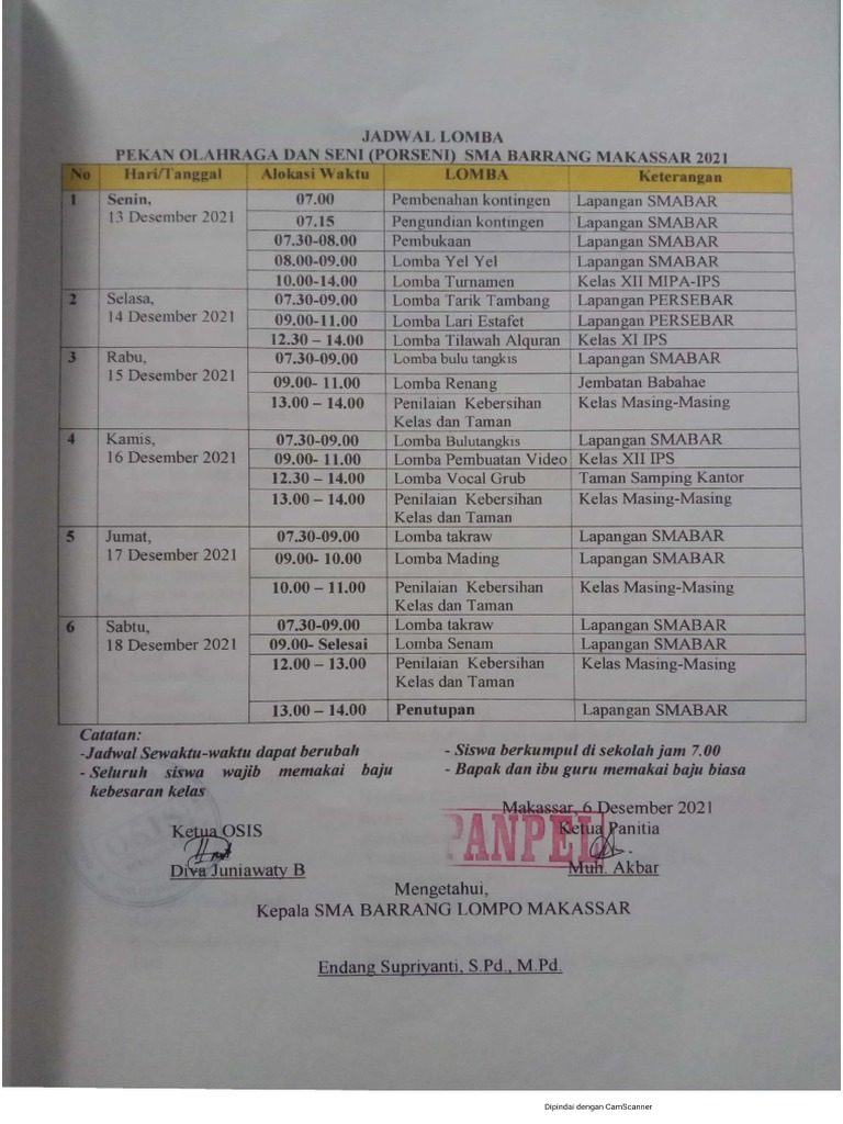 Jadwal Kegiatan Porseni Dan SK | PDF