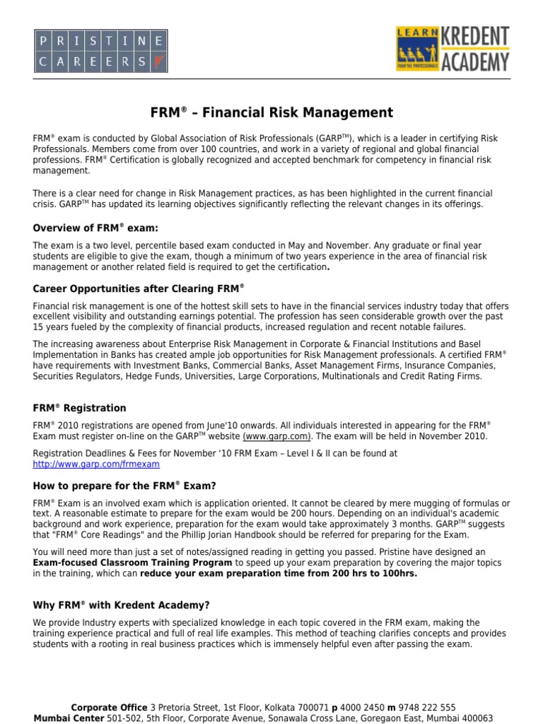 FRM - Financial Risk Management: Overview of FRM Exam | PDF | Risk ...