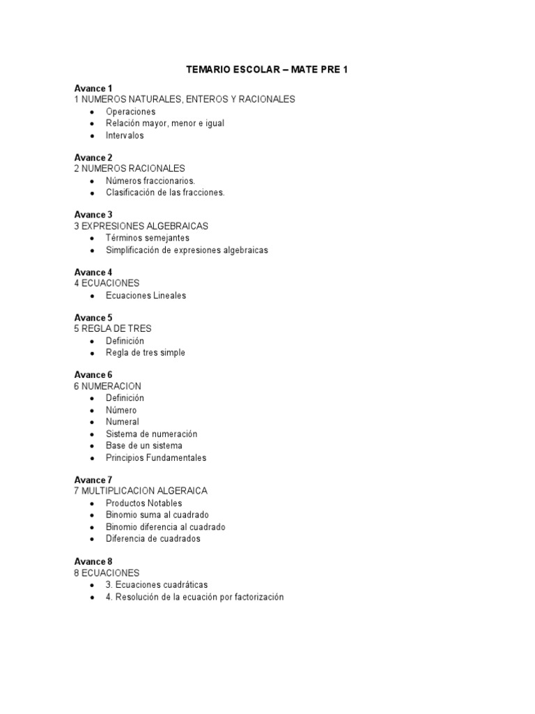 Temario Escolares | PDF