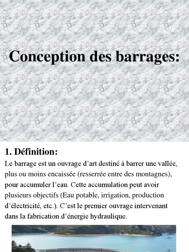 Définition et types de barrages | PDF | Barrage | Lac de barrage