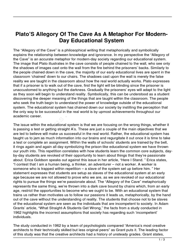 Plato'S Allegory of The Cave As A Metaphor For Modern-Day Educational ...