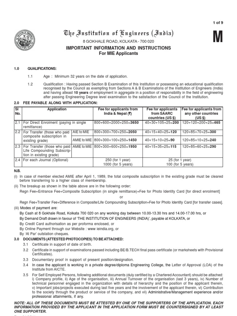 The Institution of Engineers (India) : Important Information and ...