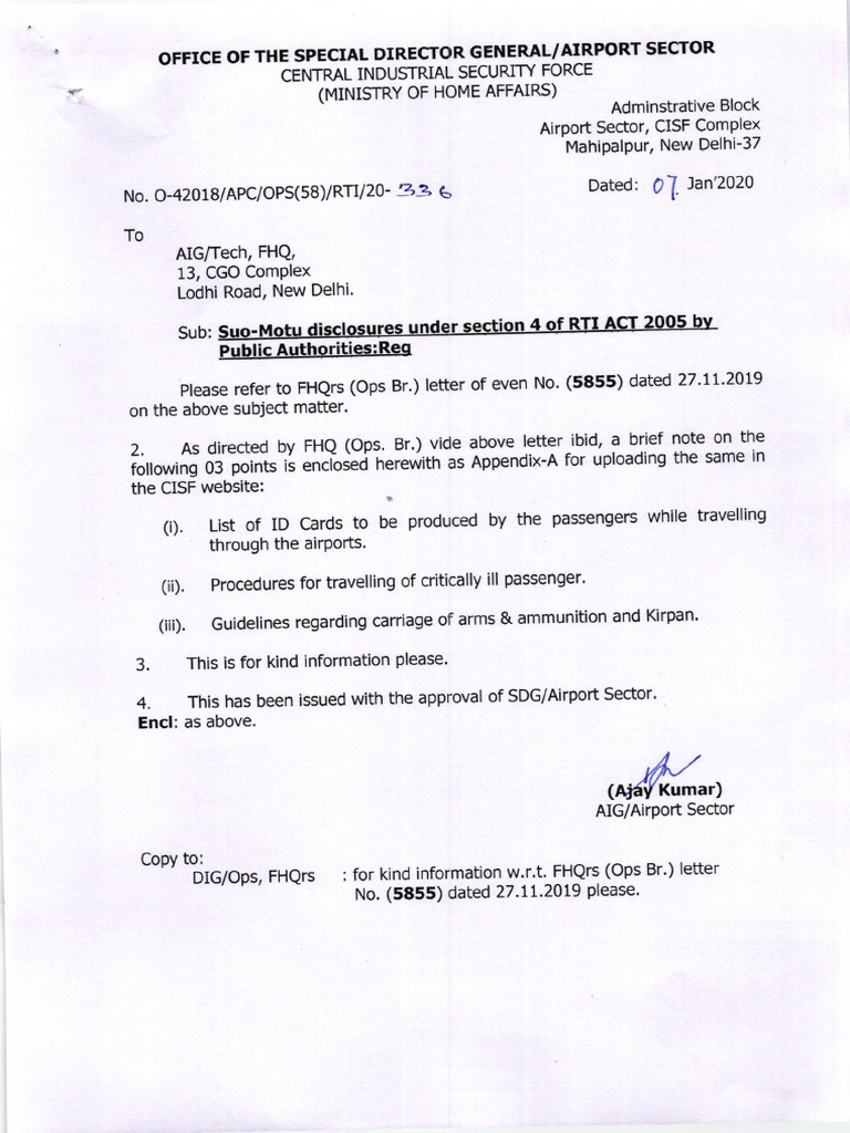 CISF RTI ID Cards Critically Ill Stretcher Passenger - 336 | PDF ...