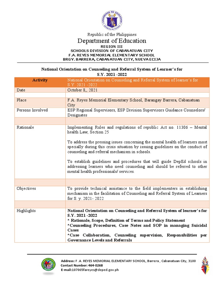 National Orientation On Counseling Pdf School Counselor