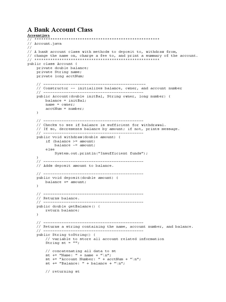 A Bank Account Class | PDF | Deposit Account | Banks