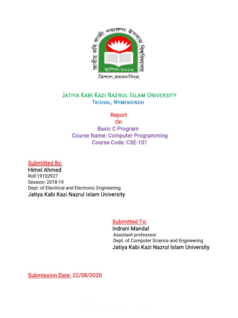 Report On Basic C Program | PDF | Computer Standards | Computer Programming