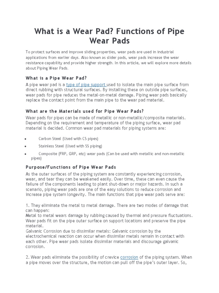 What Is A Wear Pad? Functions of Pipe Wear Pads | PDF | Wear | Corrosion