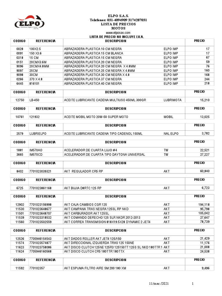 Elpo LISTA ELPO 11 MARZO | PDF | Ingeniero civil | Motores