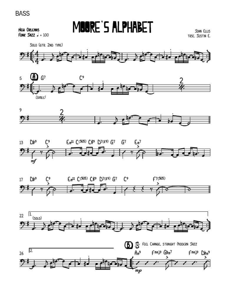 Moore's Alphabet, Transcription - Bass Part | PDF | Loisirs