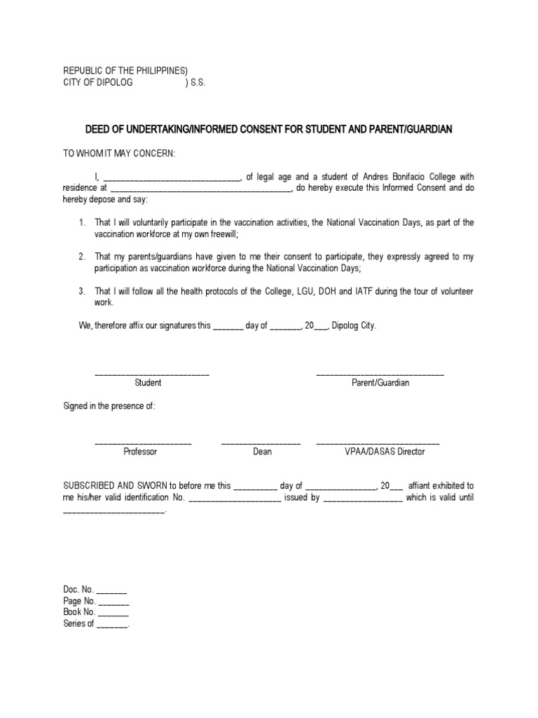 Deed of Undertaking/Informed Consent For Student and Parent/Guardian | PDF