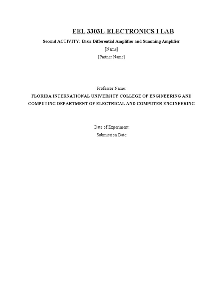 Differential and Summing Amplifier Lab | PDF | Amplifier | Electrical ...