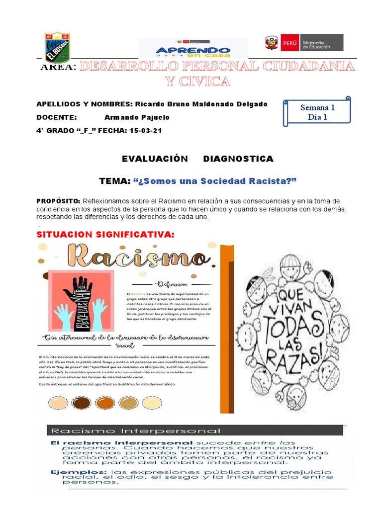 Aprendo en Casa DPCC Semana 1 Día Profesor Pajuelo | PDF | Racismo ...