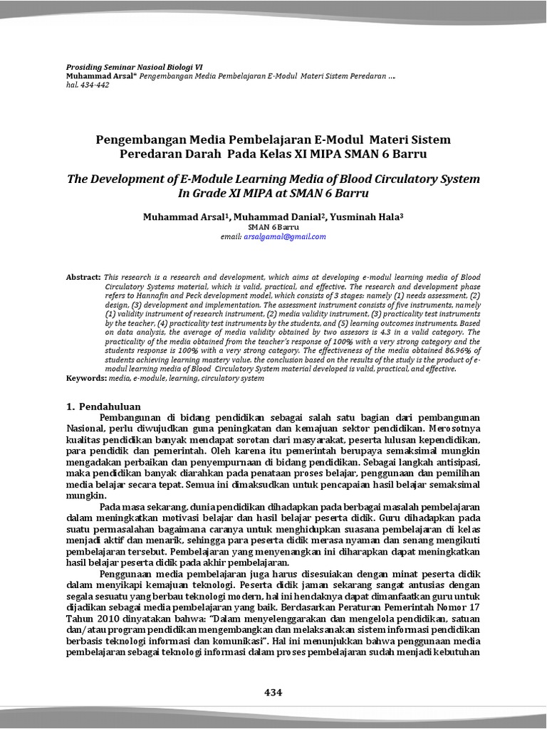 2020, Irfan Et Al. Pengembangan Media Pembelajaran E-Modul Pada Materi Sistem Peredaran Darah | PDF