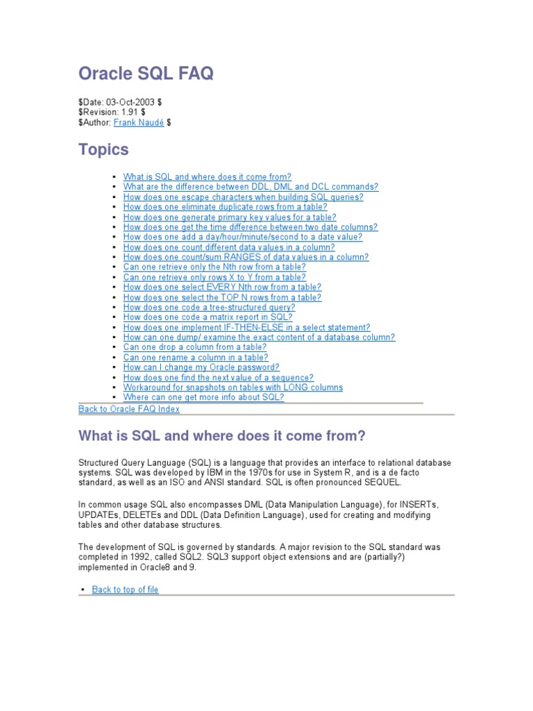 Oracle SQL Faq | PDF | Sql | Table (Database)