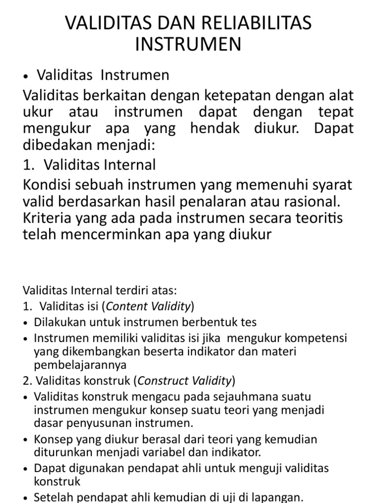 Uji Validitas Dan Reliabilitas Instrumen | PDF | Metode & Bahan Ajar