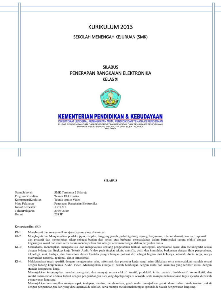 Silabus Penerapan Rangkaian Elektronikakelasxi | PDF