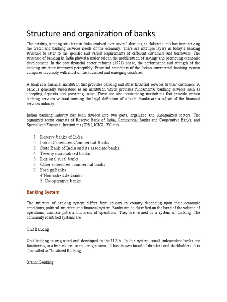 Structure and Organization of Banks: Banking System | PDF | Reserve ...