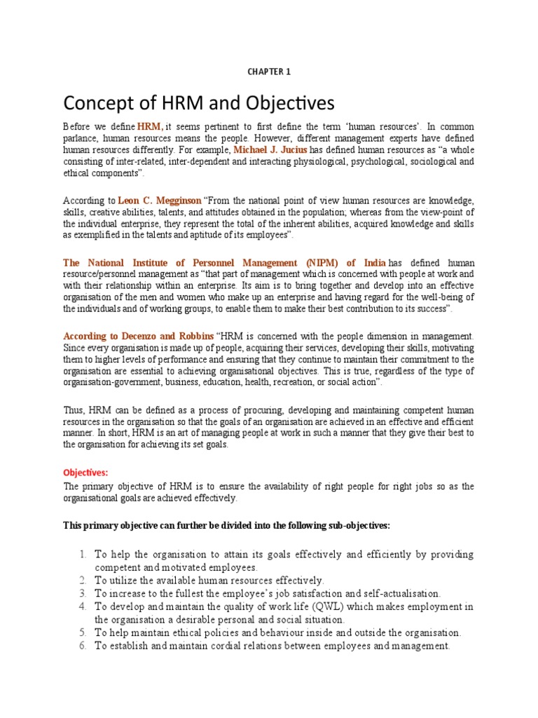 Concept of HRM and Objectives: HRM, Michael J. Jucius | PDF | Human ...