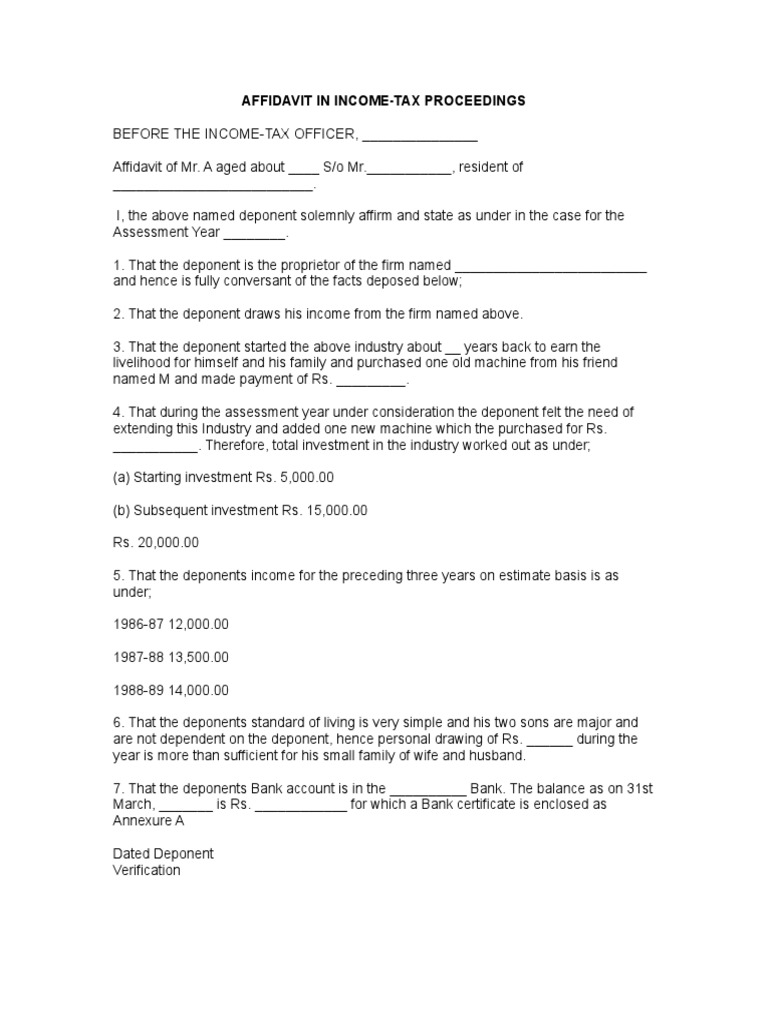 Income Tax Affidavit Template | PDF