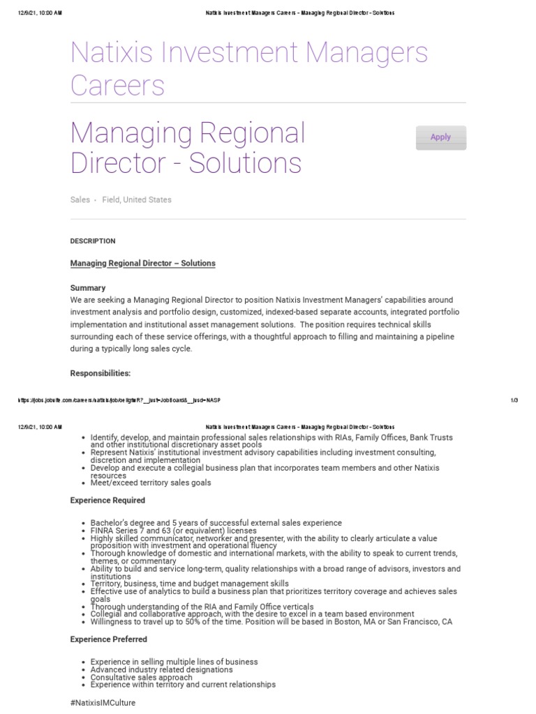Managing Regional Director - Natixis | PDF | Investment Management | Sales