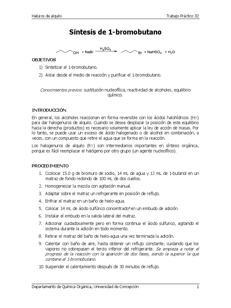 TP 32 Sintesis de 1-Bromobutano | PDF | Destilación | Ácido