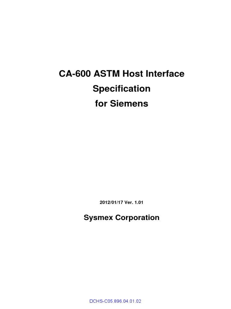 Specification for Communication Between the CA-600 Automated Blood ...