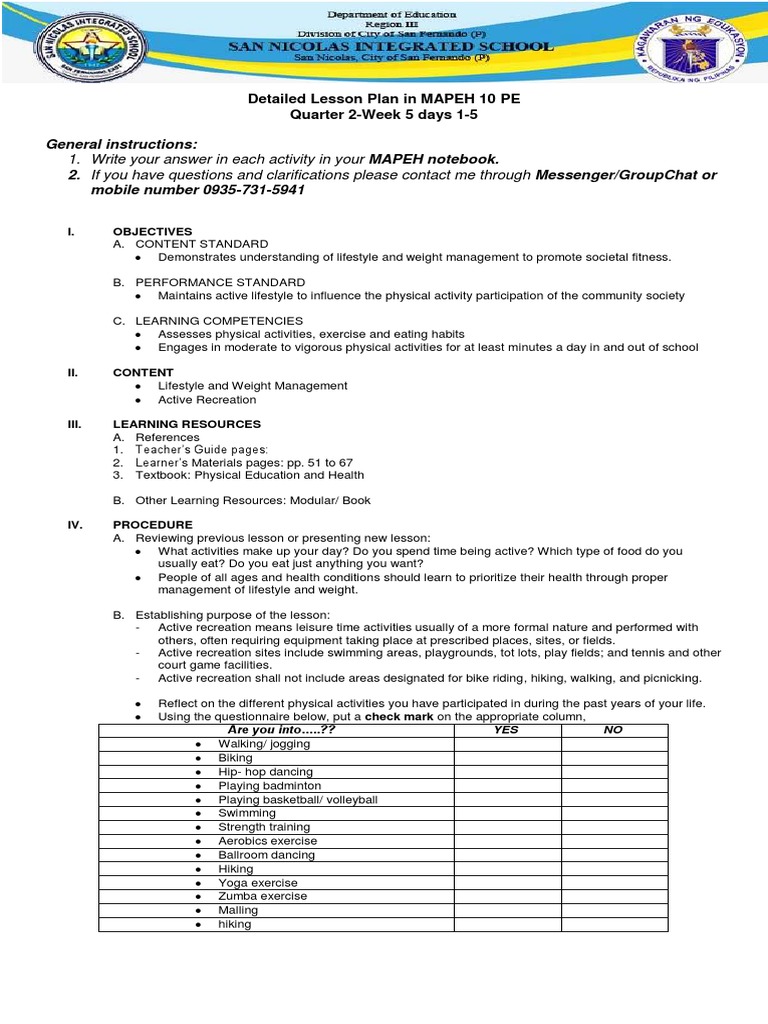 Promoting Healthy Lifestyles: A Detailed Lesson Plan on Lifestyle and ...