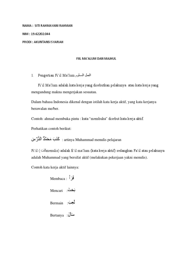 Fi'il Ma'lum dan Majhul dalam Bahasa Arab | PDF