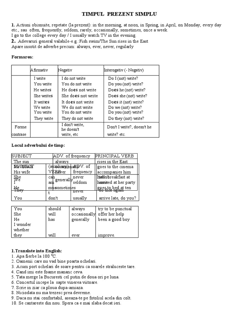 Iv - Timpul - Prezent Simplu | PDF | Grammar | Language Mechanics